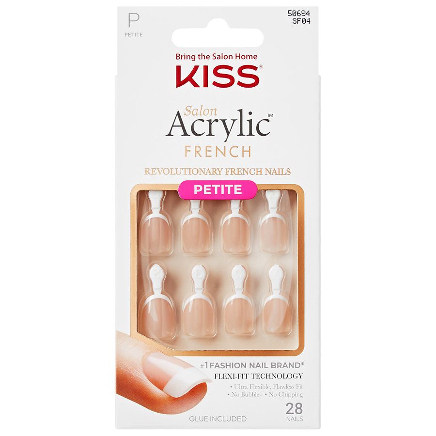 Kiss Salon Acrylic French Tip Press-On Nails Short Almond, My Fly Nude ...