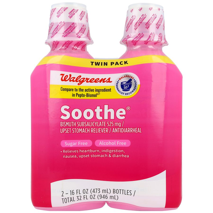 Walgreens Soothe Bismuth Subsalicylate 525 mg Liquid, Twin Pack ...