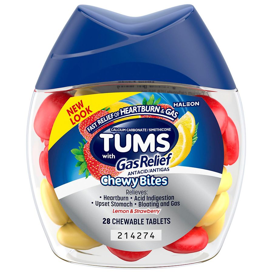 Tums Chewy Bites Antacid Tablets Lemon & Strawberry | Walgreens