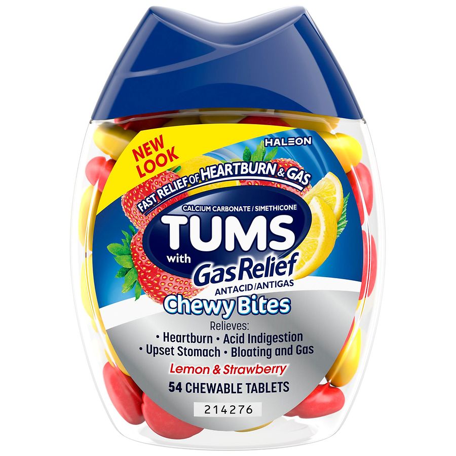Tums Chewy Bites Chewable Antacid Tablets with Gas Relief Lemon ...