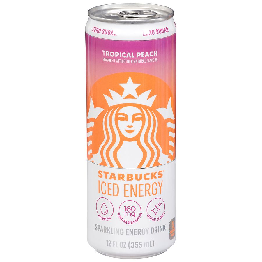 Starbucks Iced Energy Zero Sugar Sparkling Energy Drink Tropical Peach ...