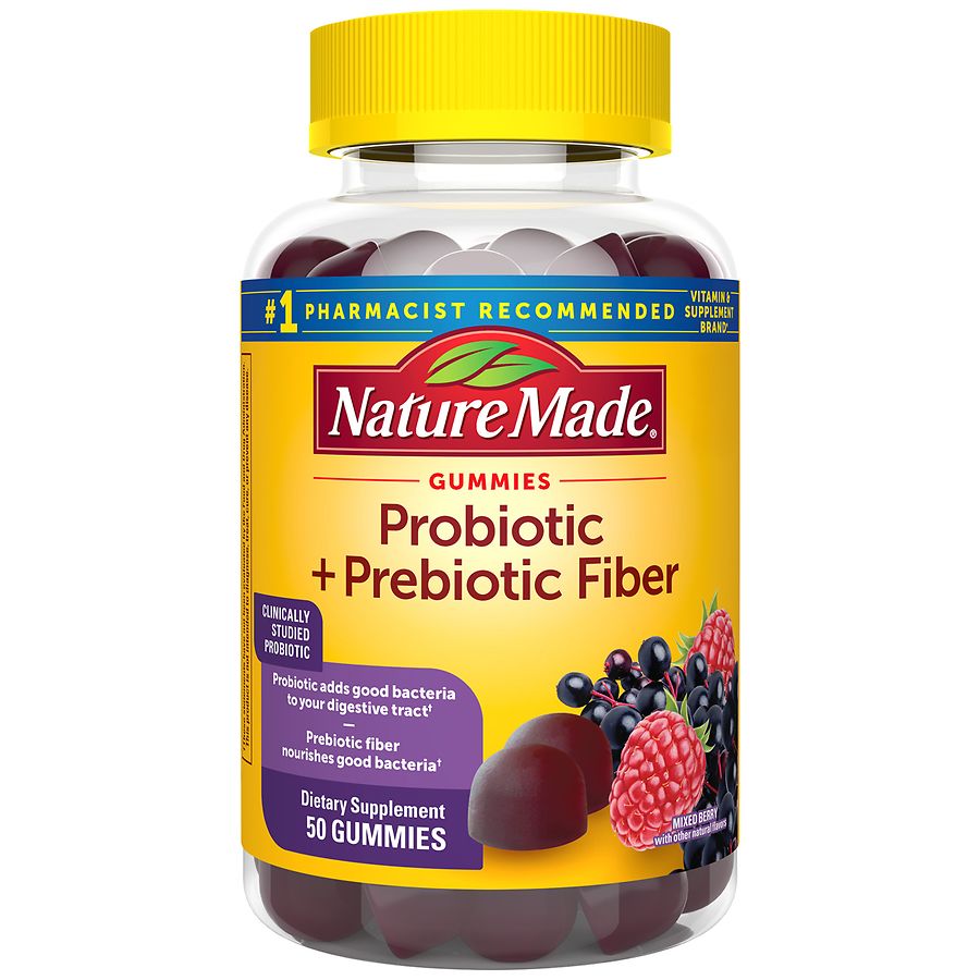 Nature Made Probiotic + Prebiotic Fiber Gummies Gut Health Support ...