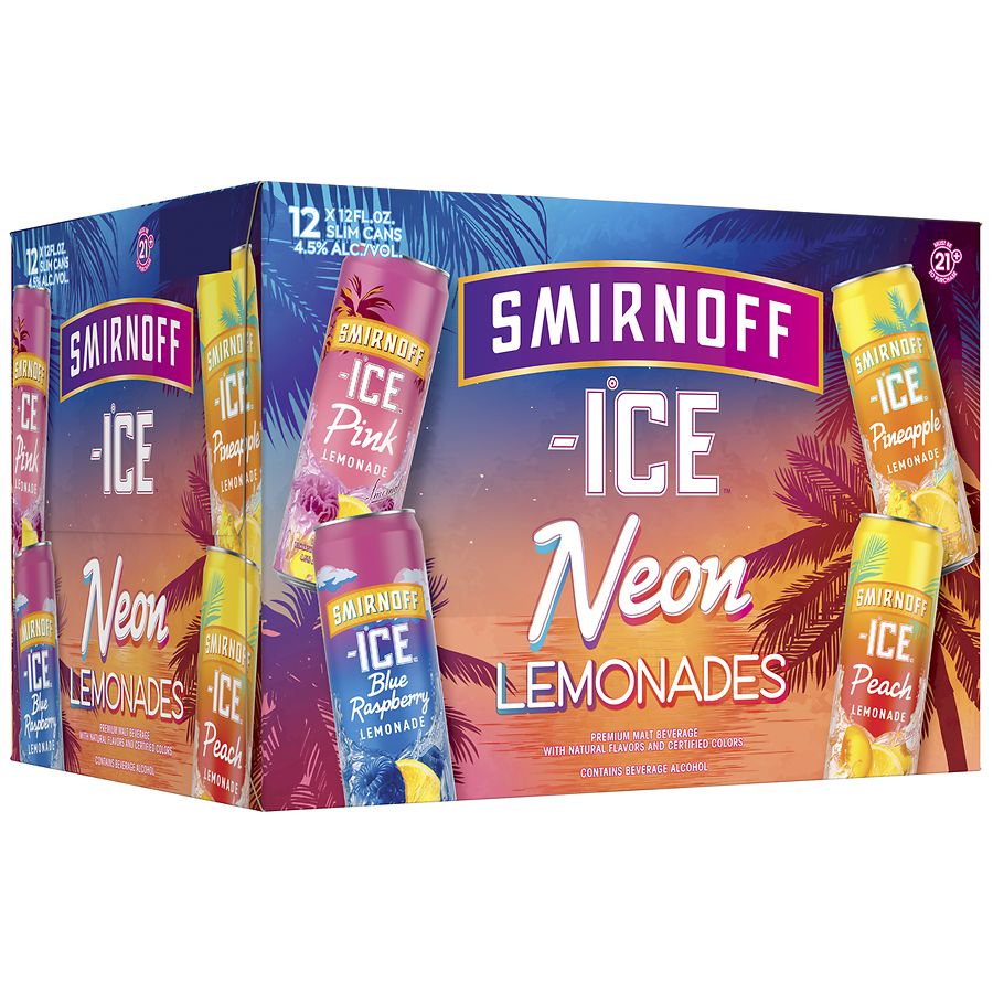 Smirnoff Ice Neon Lemonades, Canned Variety Pack Pink, Pineapple, Blue ...
