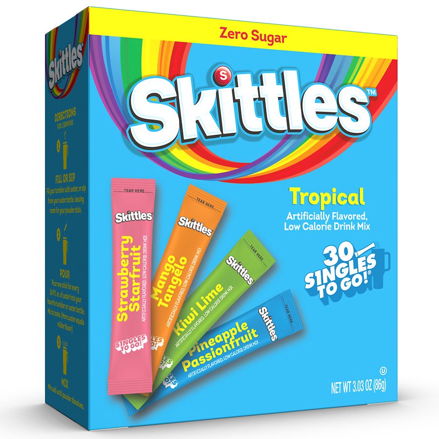 Skittles Singles To Go! Drink Mix Sticks Variety Pack Assorted Tropical ...