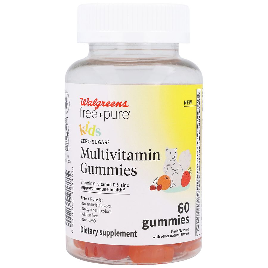 Walgreens Free & Pure Kids Multivitamin Gummies Zero Sugar Fruit ...