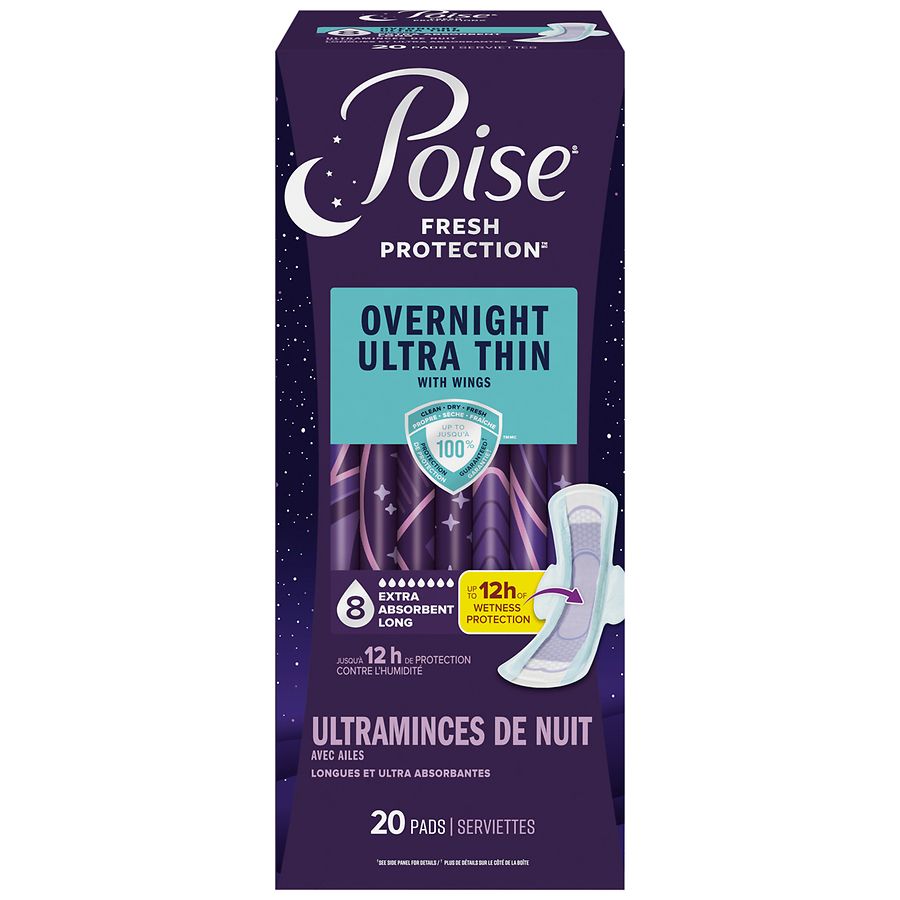 Poise Ultra Thin Incontinence Pads with Wings, 8 Drop Unscented, Long ...