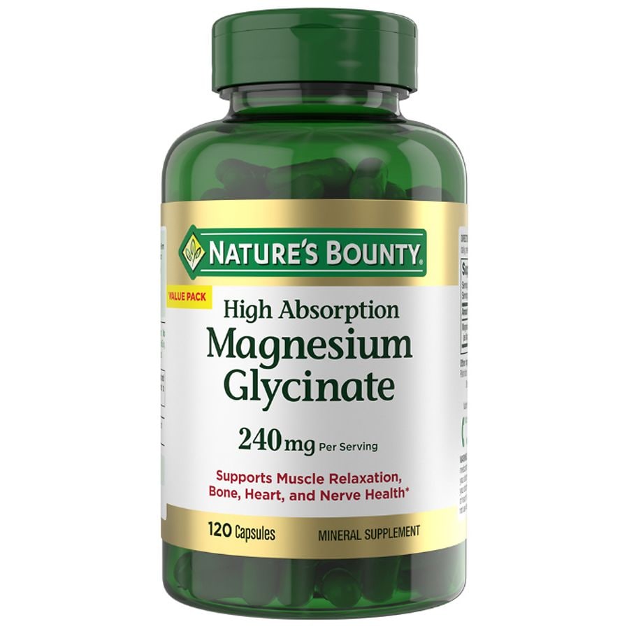 Nature's Bounty High Absorption Magnesium Glycinate 240 mg Capsules ...