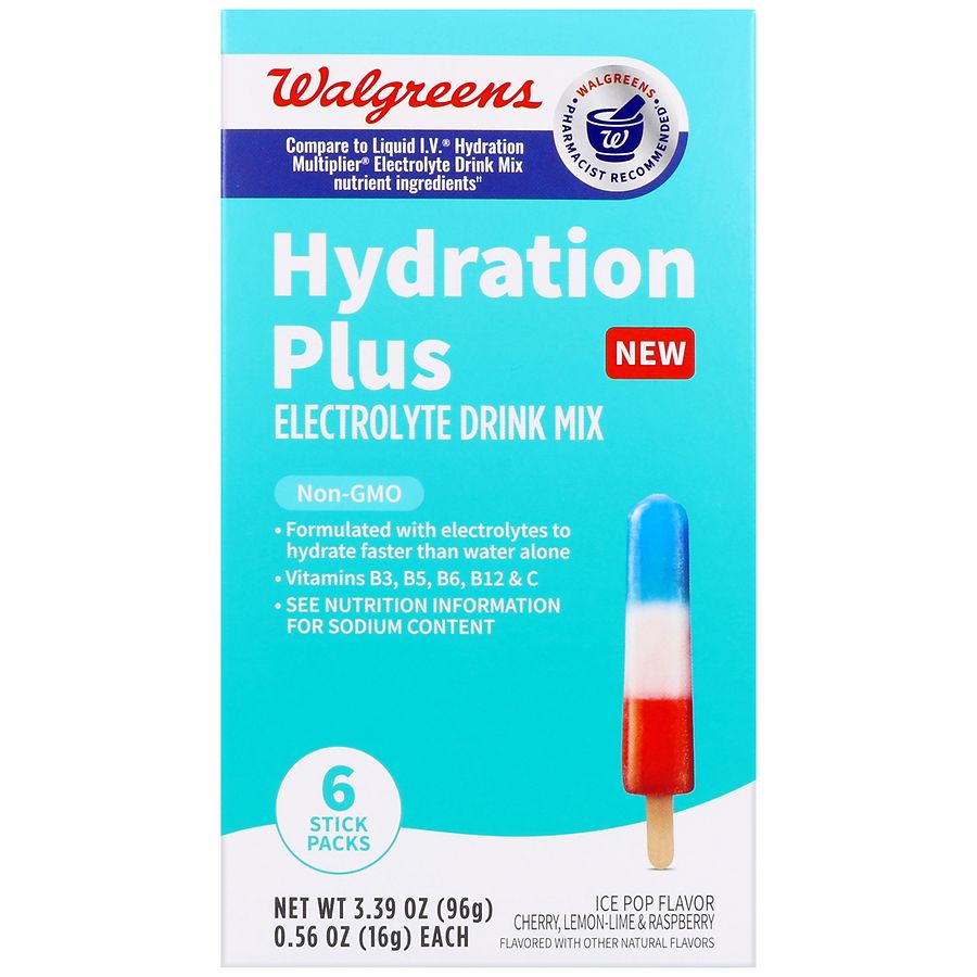 Walgreens Hydration Plus Electrolyte Drink Mix Stick Packs Ice Pop ...