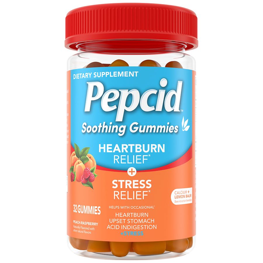 Pepcid Soothing Gummies, Heartburn Relief + Stress Relief, Peach ...