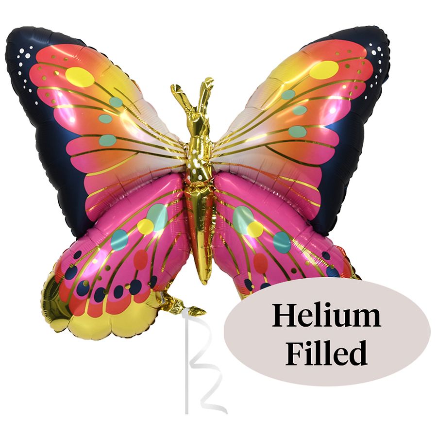 Helium Inflated Foil Balloon Pink Satin Butterfly Flutters 30 x 27 in ...