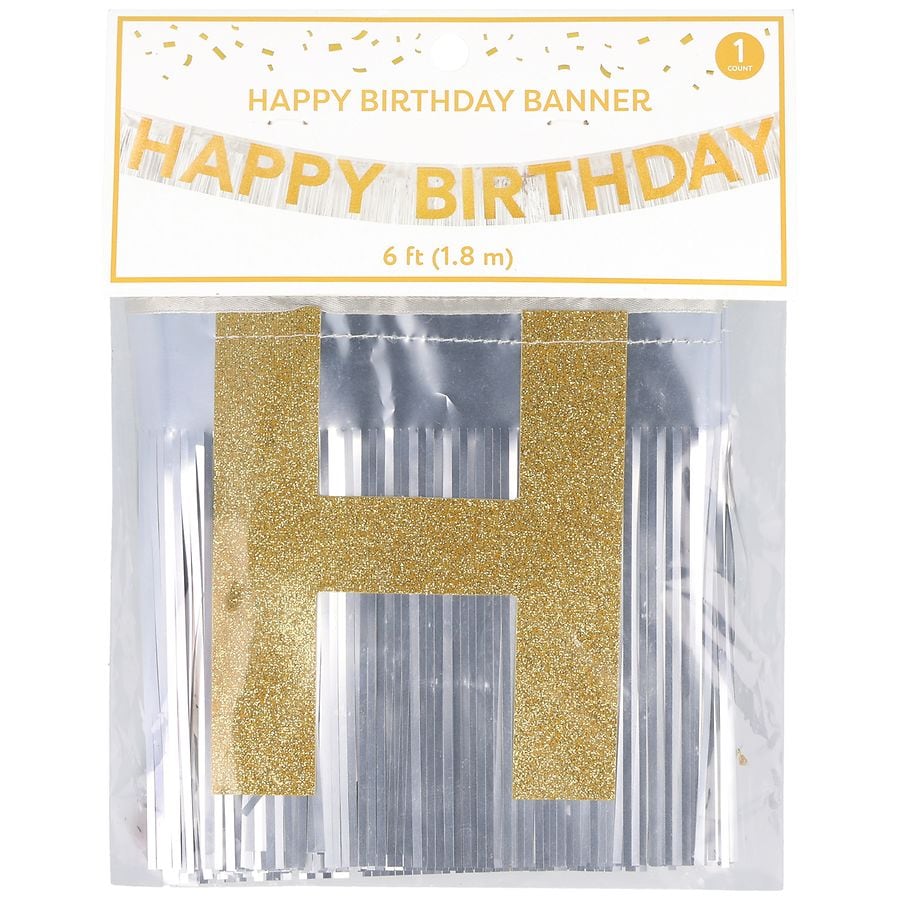 Festive Voice Happy Birthday Banner Gold | Walgreens