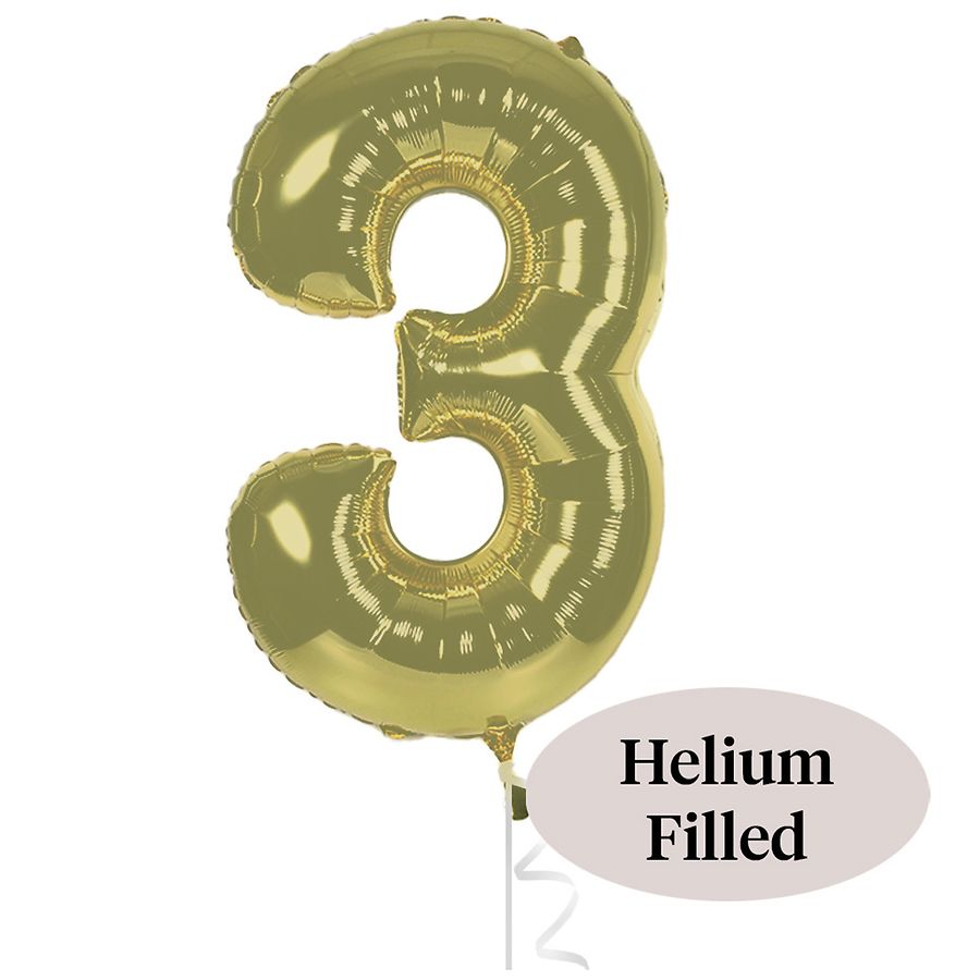 Helium Inflated Foil Balloon Number 3 White Gold 20 x 34 in | Walgreens