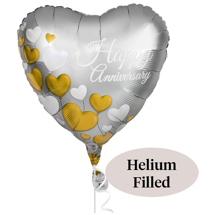 Helium Inflated Foil Balloon Happy Anniversary Platinum Hearts 18 x 18 ...