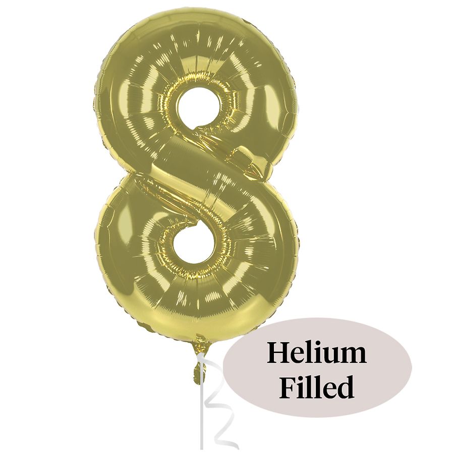 Helium Inflated Foil Balloon Number 8 White Gold 21 x 34 in | Walgreens