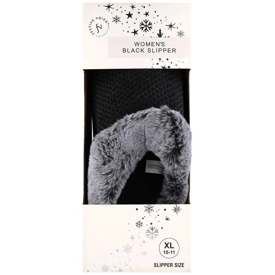 Festive Voice Women's Slippers Size XL 10-11 Black | Walgreens