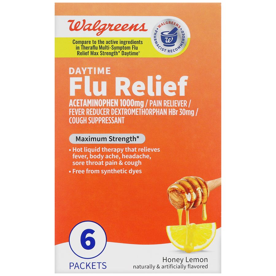Walgreens Daytime Flu Relief Packets Maximum Strength Honey Lemon ...