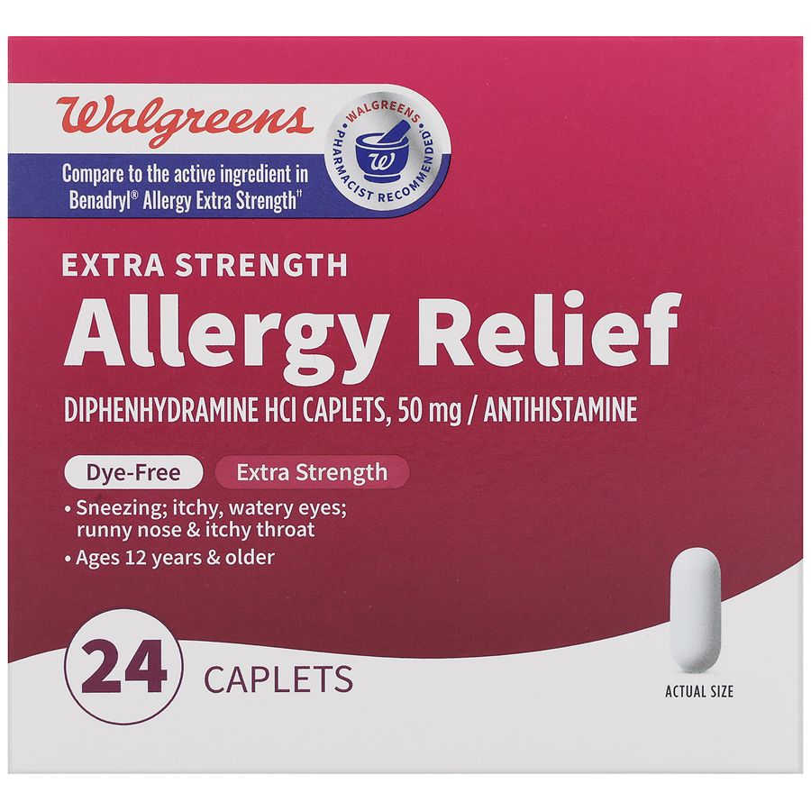 Walgreens Allergy Relief Diphenhydramine HCl 50 mg Caplets Extra Strength | Walgreens