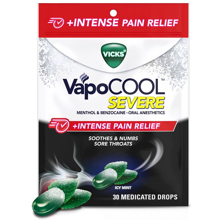 Vicks VapoCool Severe +Intense Pain Relief Menthol & Benzocaine Drops ...