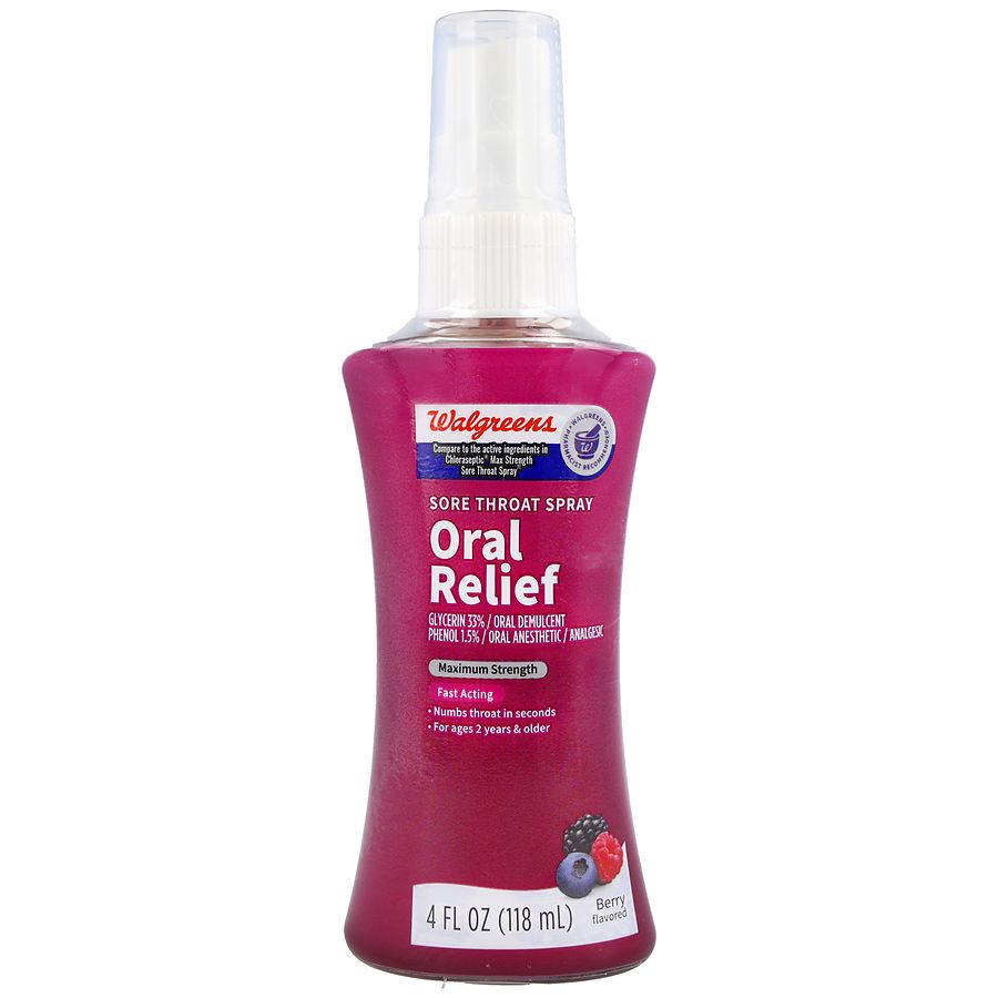 Walgreens Oral Relief Sore Throat Spray Maximum Strength Berry | Walgreens