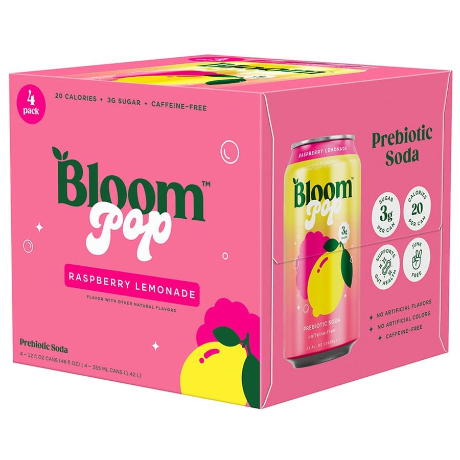 Bloom Pop Raspberry Lemonade Prebiotic Soda, 4-pack Cans | Walgreens
