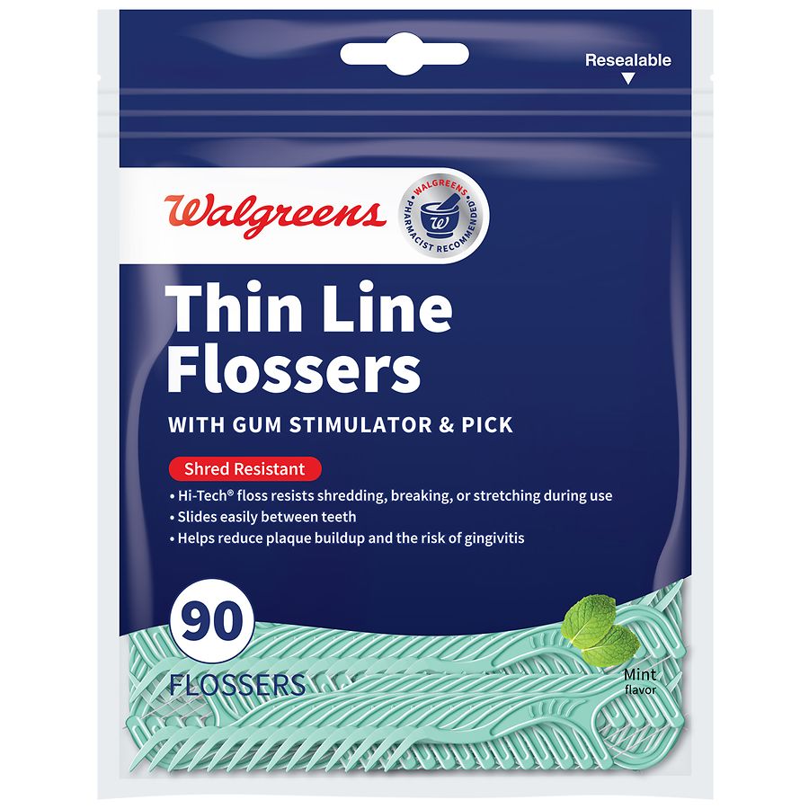Walgreens Hi-Tech Flossups Dental Flossers, Curvy Dental Pick Mint ...