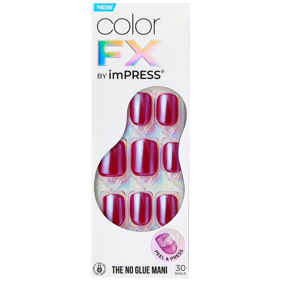 Kiss imPRESS color FX Press On Nails, No Glue Needed, Short Squoval Red ...