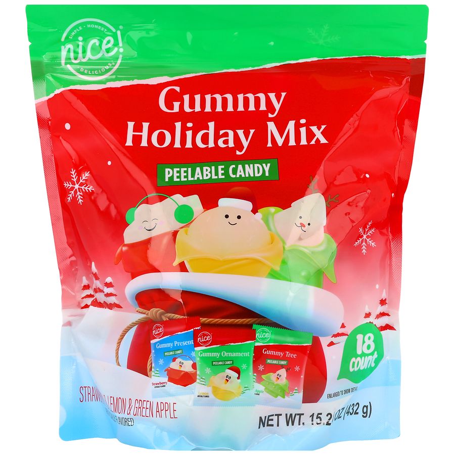 Nice! Gummy Holiday Mix Peelable Candy Strawberry & Lemon & Green Apple ...