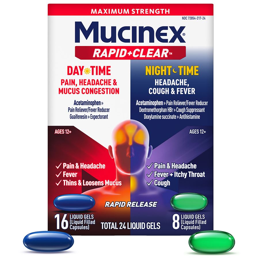 Mucinex Rapid+Clear Maximum Strength Day & Night Cold and Flu Medicine ...