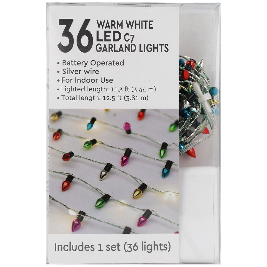 Festive Voice LED C7 Garland Lights 36 Warm White, Silver Wire | Walgreens