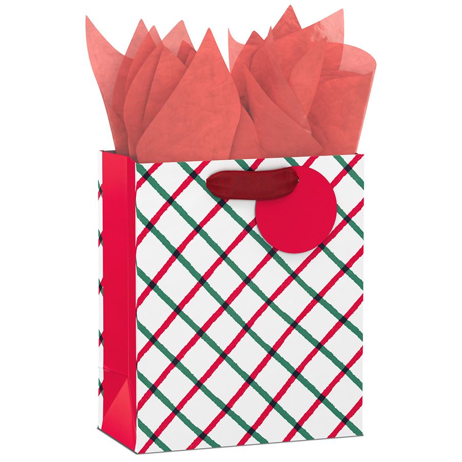 Hallmark Christmas Gift Bag With Tissue Paper (Red And Green Crisscross ...