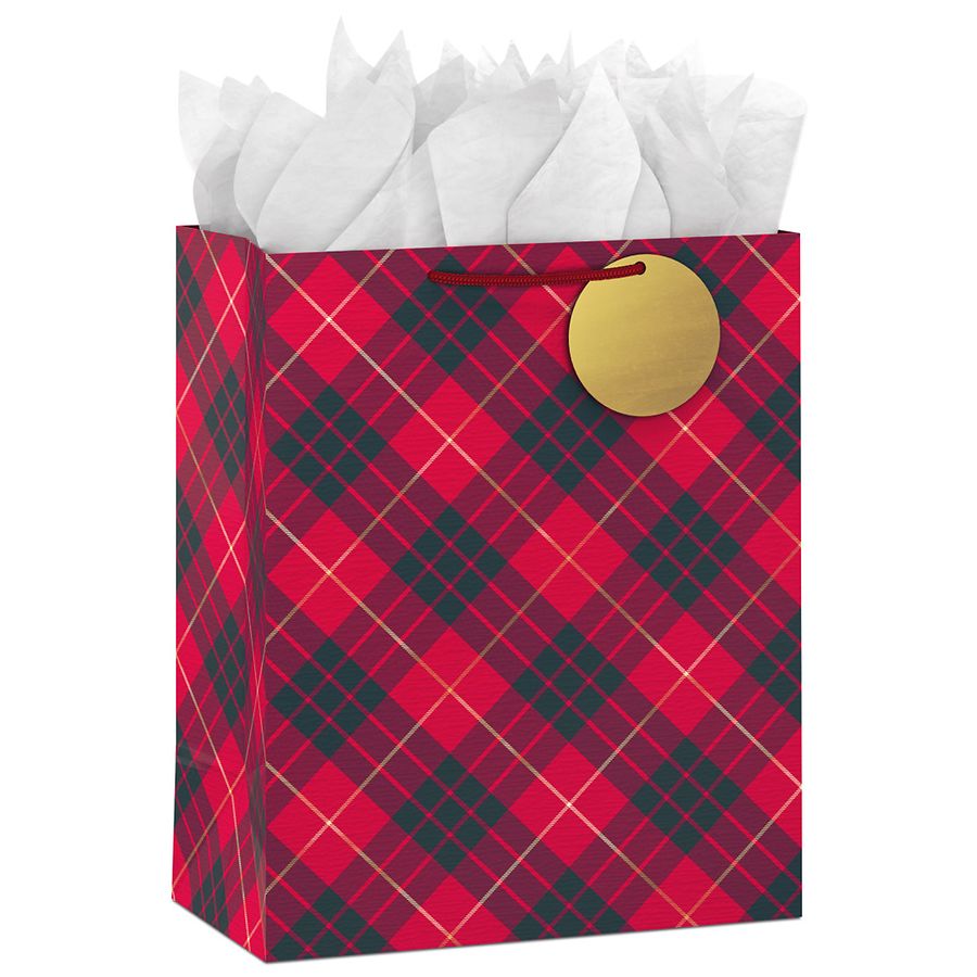 Hallmark Holiday Gift Bag With Tissue Paper (Black And Red Plaid ...