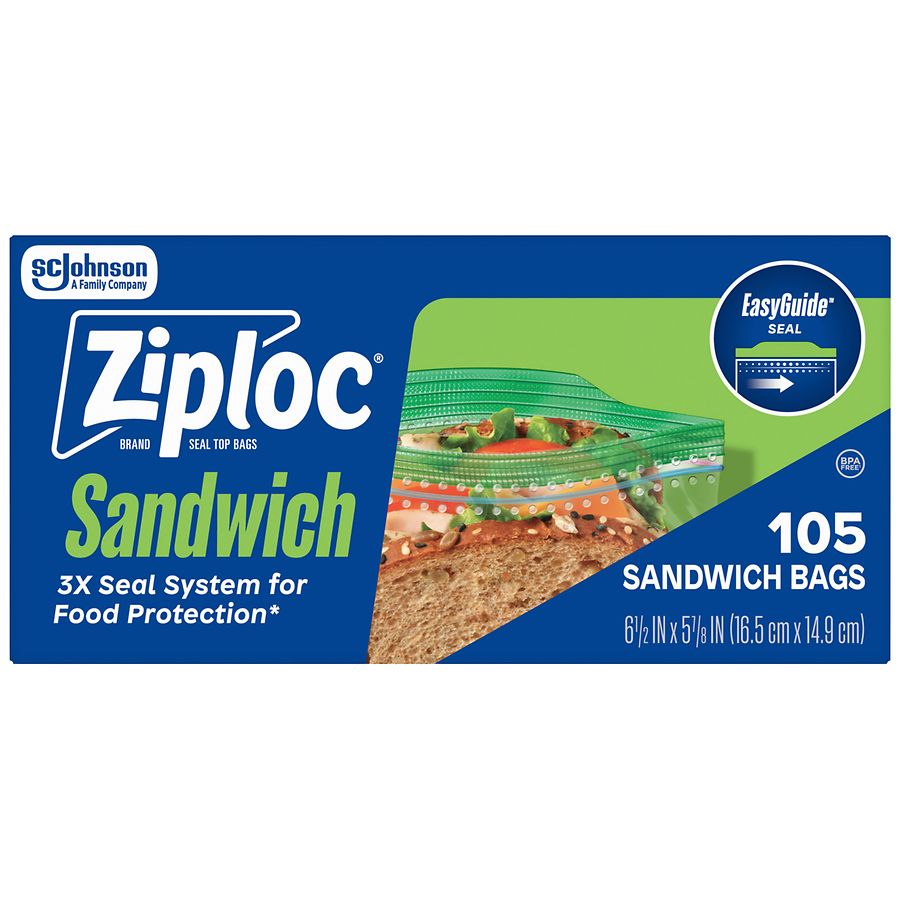 Ziploc Bags with EasyGuide Texture, Grip n Seal Technology Sandwich ...