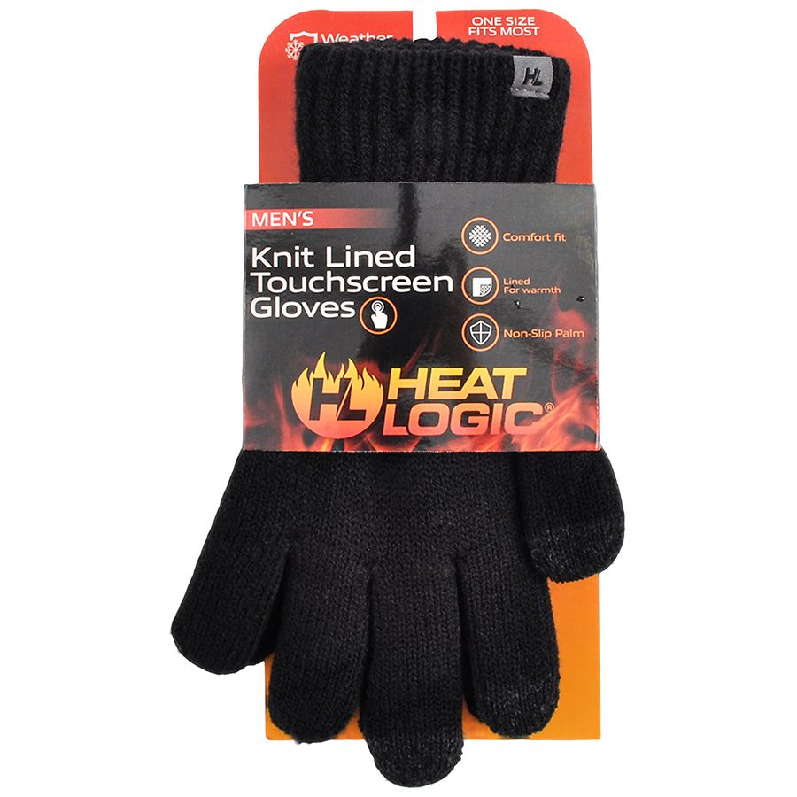 Heat Logic Knit Lined Touchscreen Non-Slip Palm Black | Walgreens