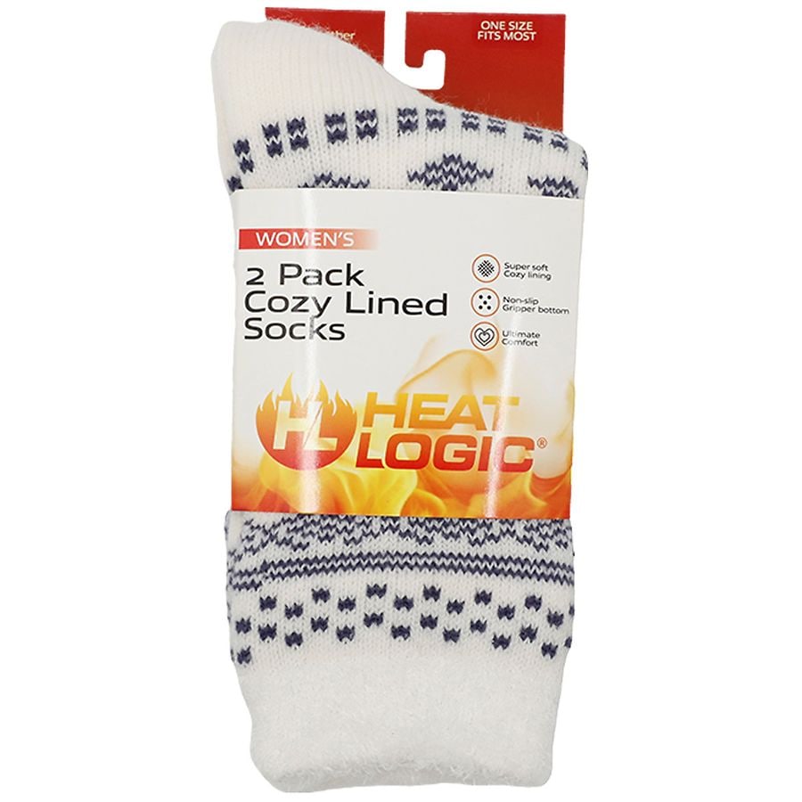 Heat Logic Thermal Socks with Cozy Lining Blue/White | Walgreens