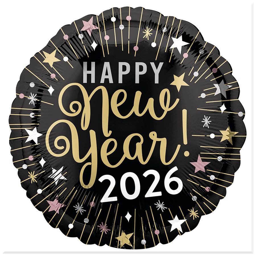 Helium Inflated Foil Balloon Balloon, 'Happy New Year! 2026' 18 x 18 in ...