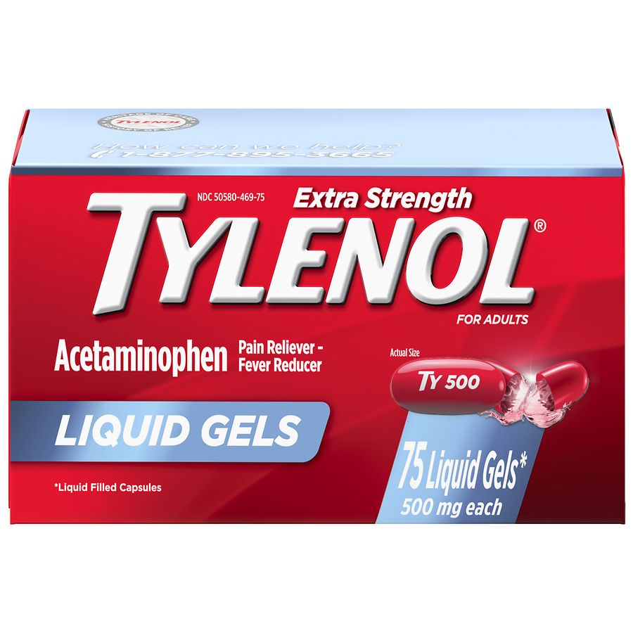 TYLENOL Extra Strength Liquid Gels, Pain Reliever for Adults with 500mg ...