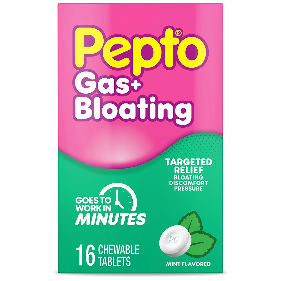 Pepto Gas + Bloating, Simethicone 125 mg Chewable Tablets Mint | Walgreens