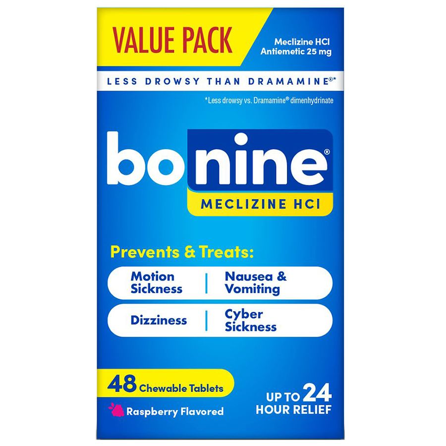Bonine Non-Drowsy Motion Sickness Relief - Meclizine HCI 25mg Raspberry ...