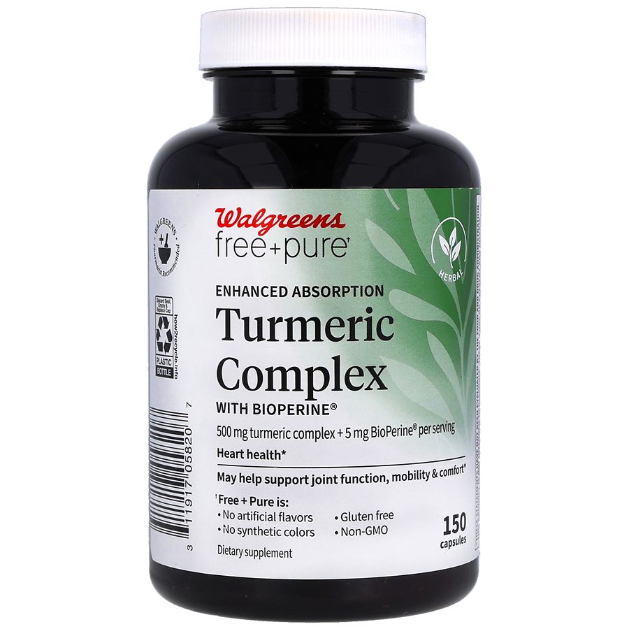 Walgreens Free & Pure Turmeric Complex 500 mg with BioPerine 5 mg ...