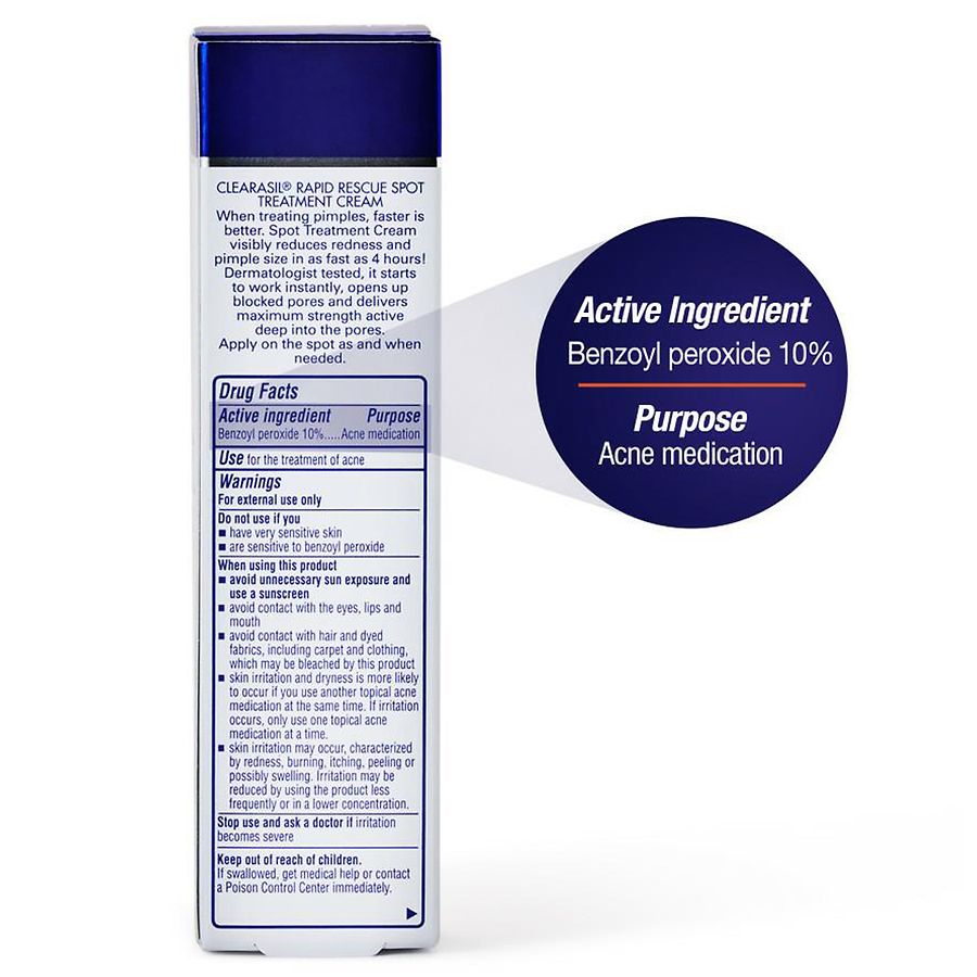 Clearasil Rapid Rescue Spot Treatment Cream with Benzoyl Peroxide for ...